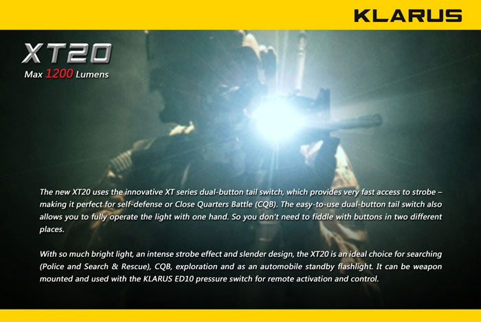 Klarus XT20 Tactical LED 4xCR123A Twin Head Flashlight, Military Gray ...