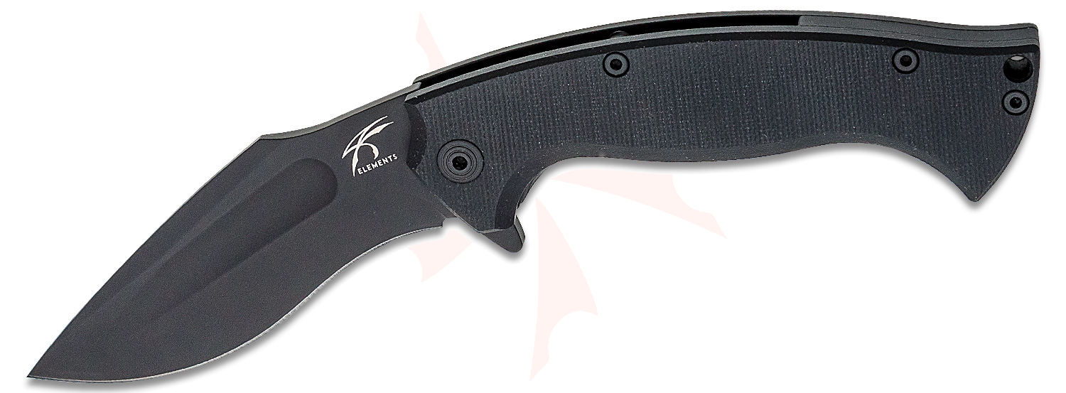 Knight Elements V2 Ultra Kukri Flipper Knife 4.4" N690 Black Kukri ...