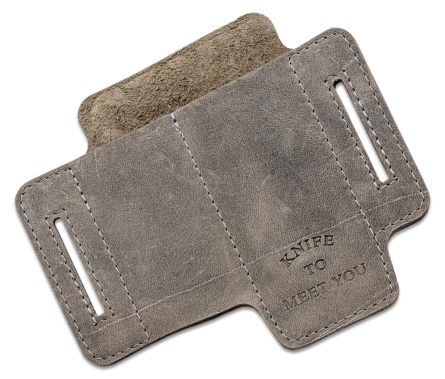 Knife To Meet You BELT-DUO - Gray Leather Belt Sheath Holds 2 Knives ...