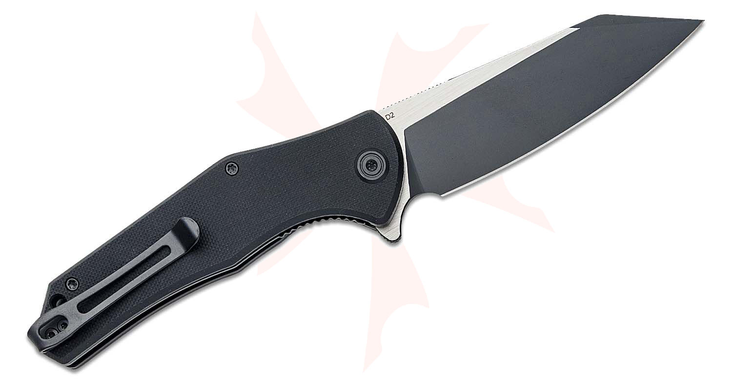 Kubey Knives Flash Flipper Knife 3.82" D2 Black Reverse Tanto Blade ...