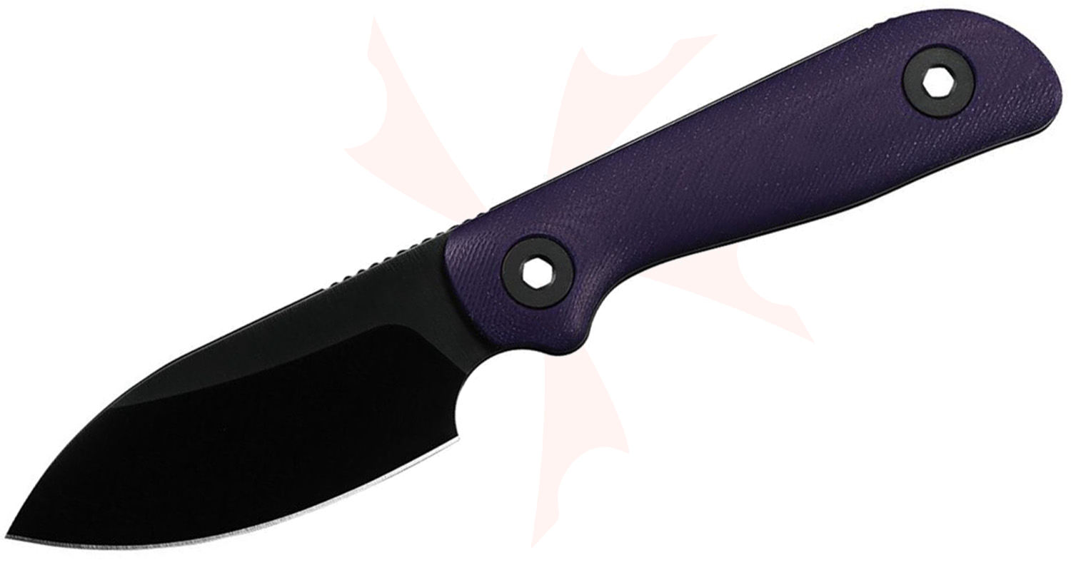 Kunwu Knives Stiffy P Fixed Blade Knife 3" Vanadis 8 Black DLC Drop Point Blade, Purple Canvas ...