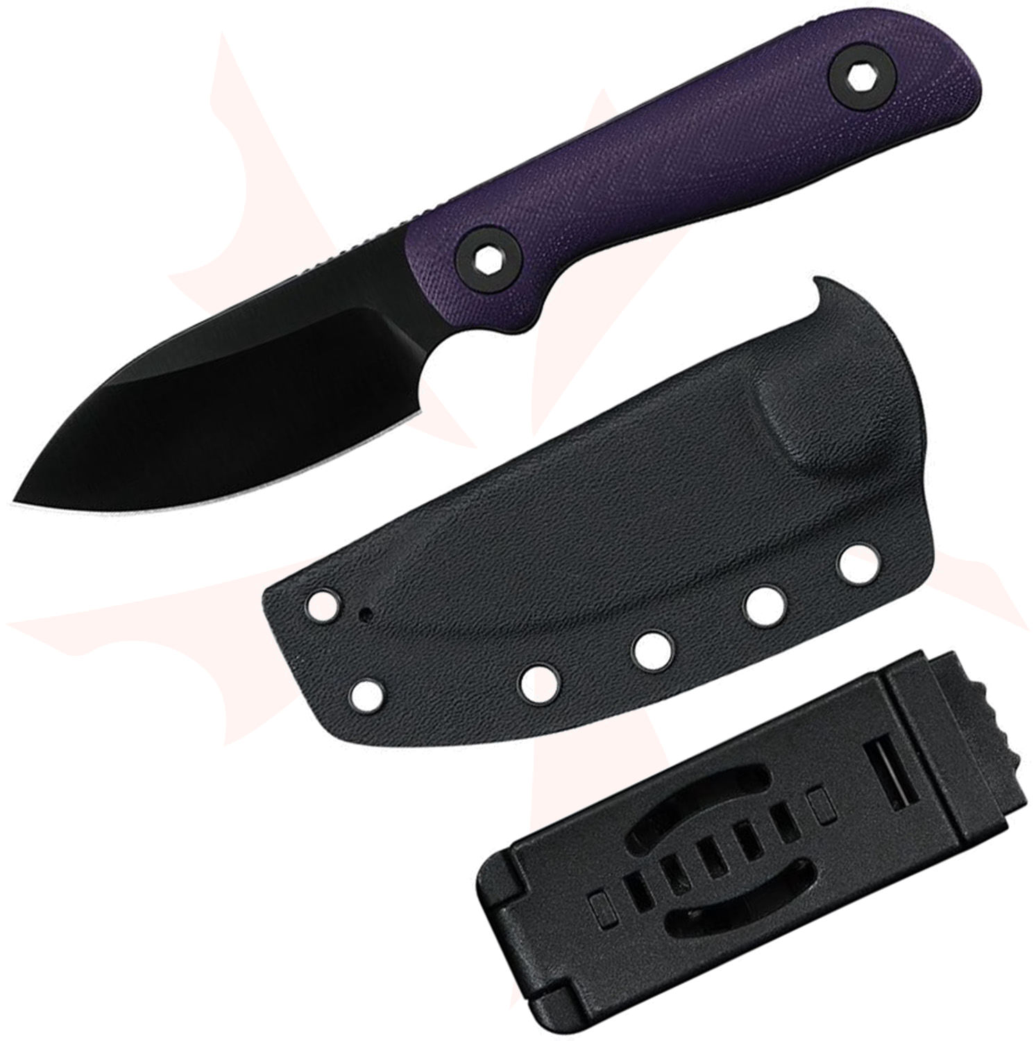 Kunwu Knives Stiffy P Fixed Blade Knife 3" Vanadis 8 Black DLC Drop Point Blade, Purple Canvas ...