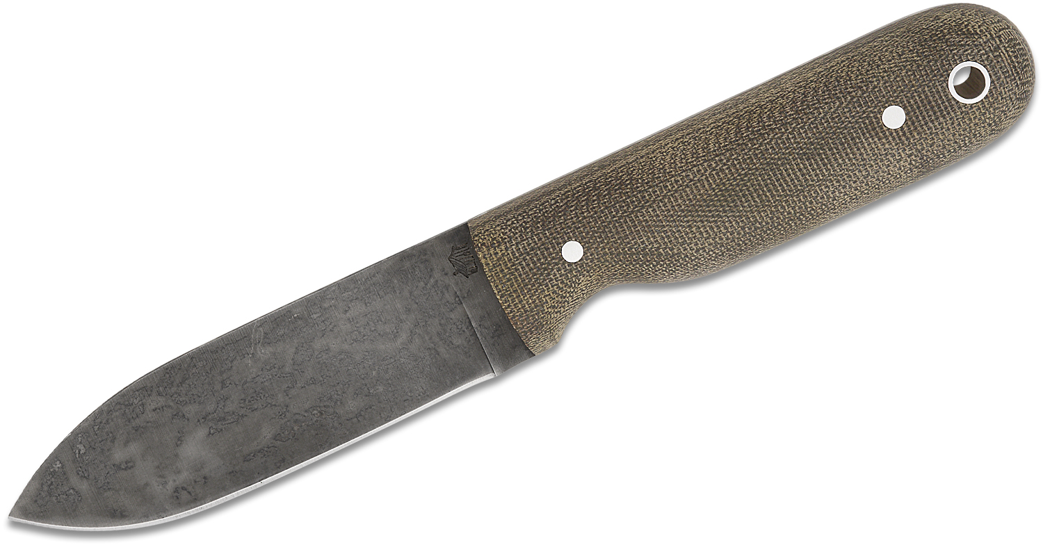 L.T. Wright Bushcrafter HC Fixed Blade Knife 3.95" 1075 Carbon Saber Grind Blade, Green Canvas ...