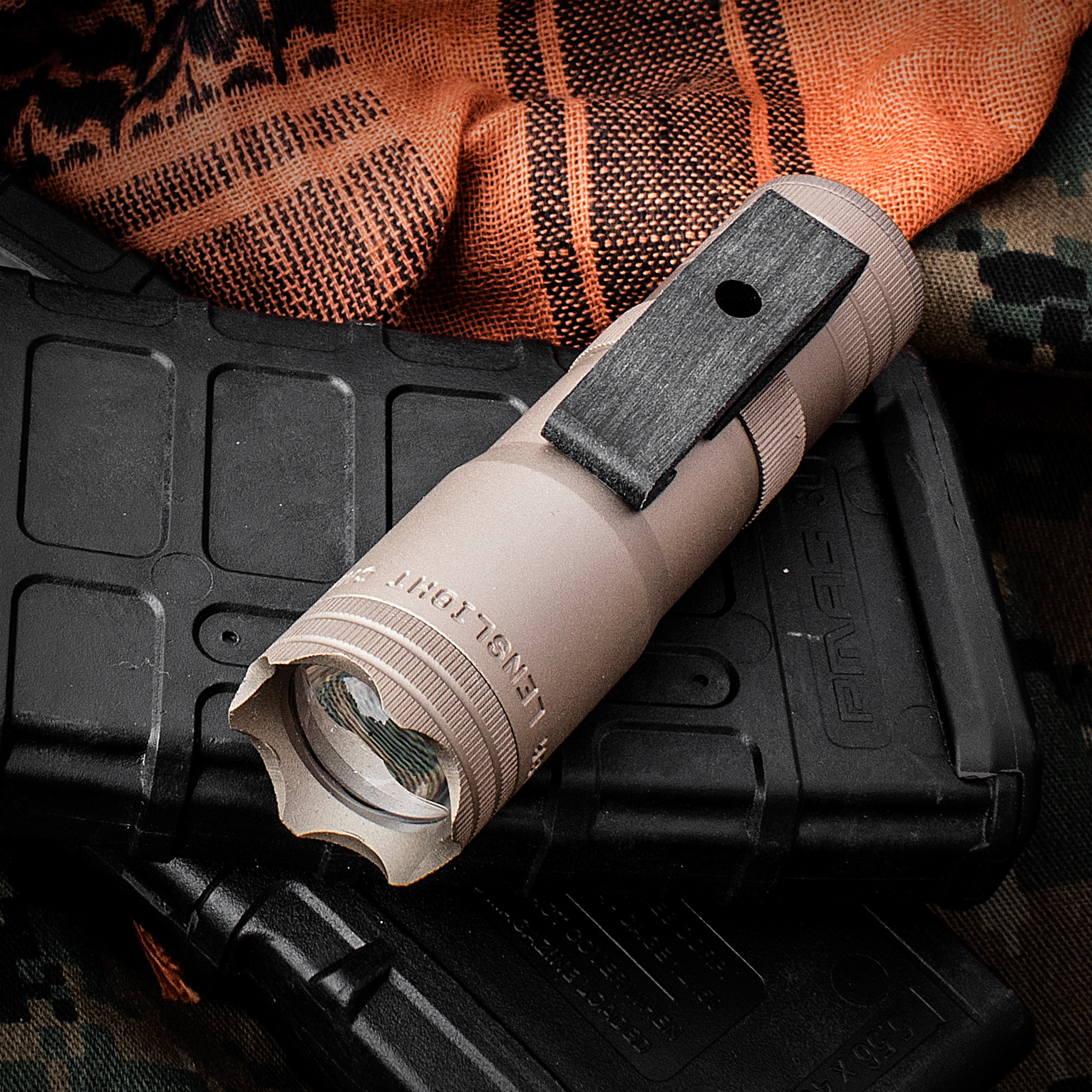 LensLight Mini Tan LED Flashlight, Crenulated Bezel, Single Output, 330 ...