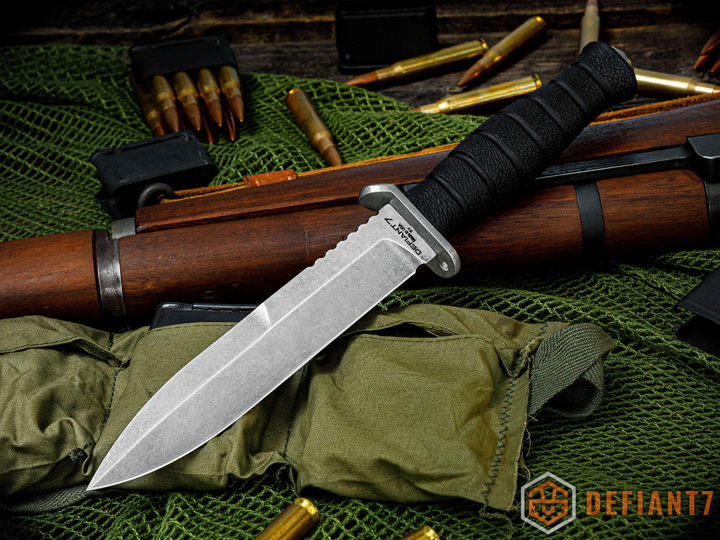 Defiant 7 Les George M320G Fixed Blade Knife 6.75" CPM-3V Stonewashed ...