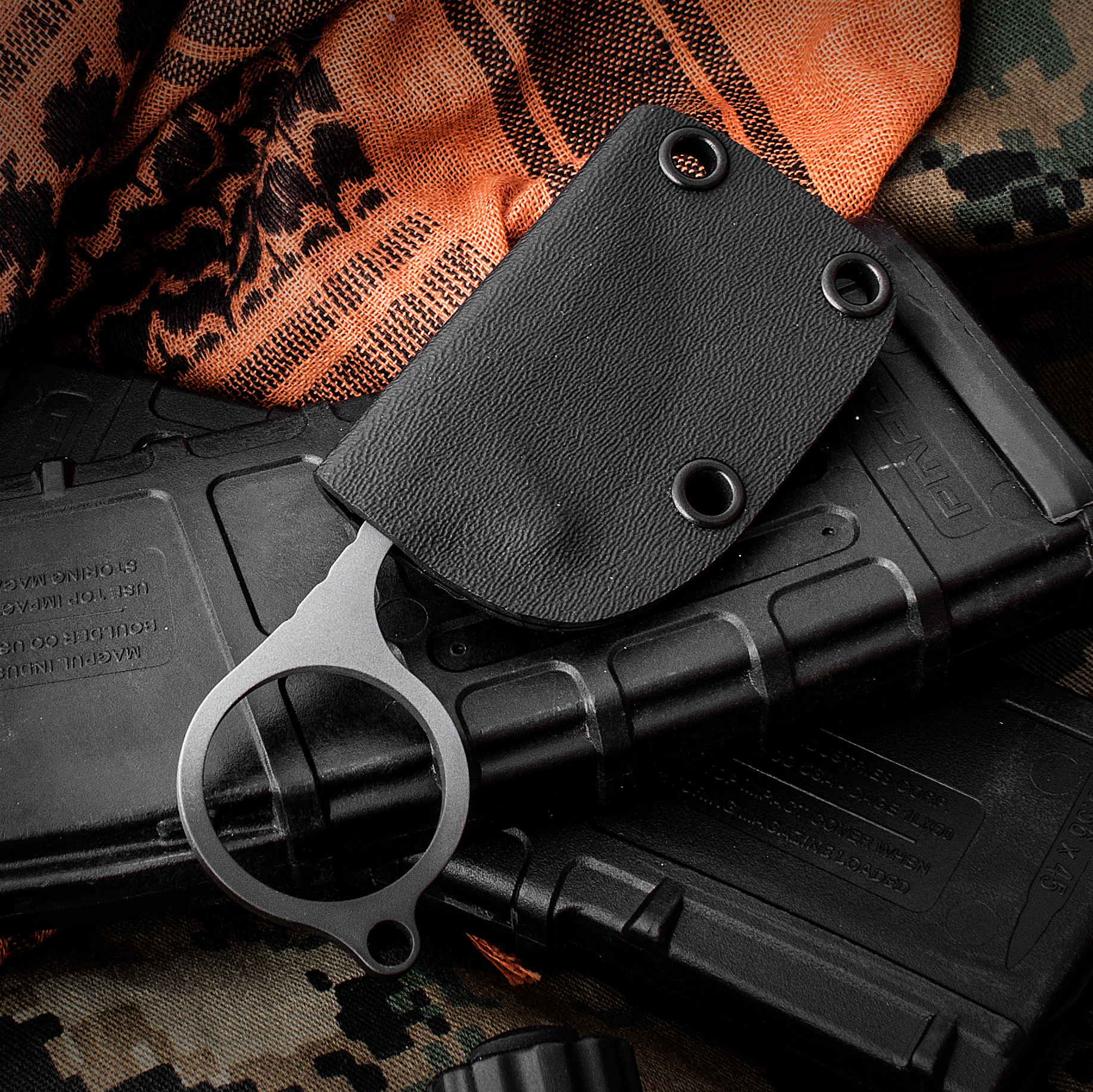 Les George Sabot Ring Knife Fixed 2" CTS-XHP Gray/Black Plain Blade ...