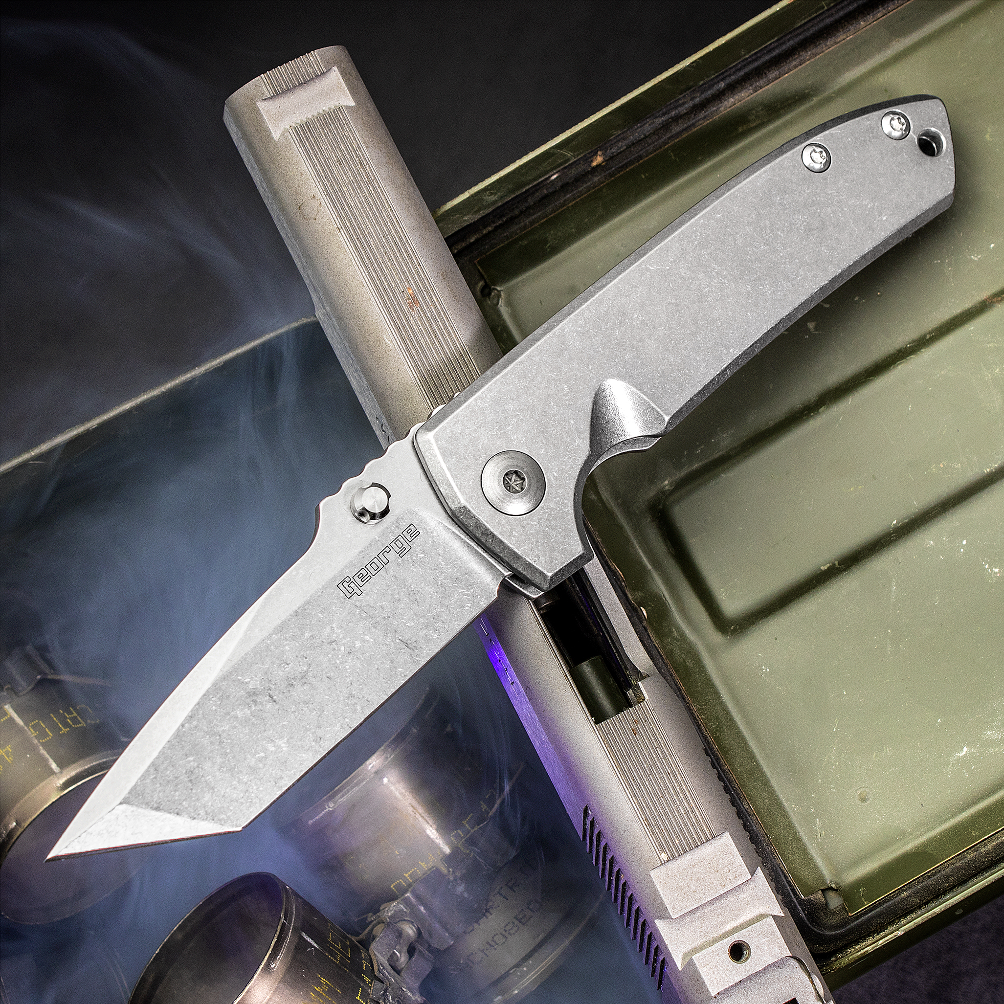 Les George VECP Mid-Tech Folder 3.5" Stonewashed CTS-XHP Tanto Blade ...