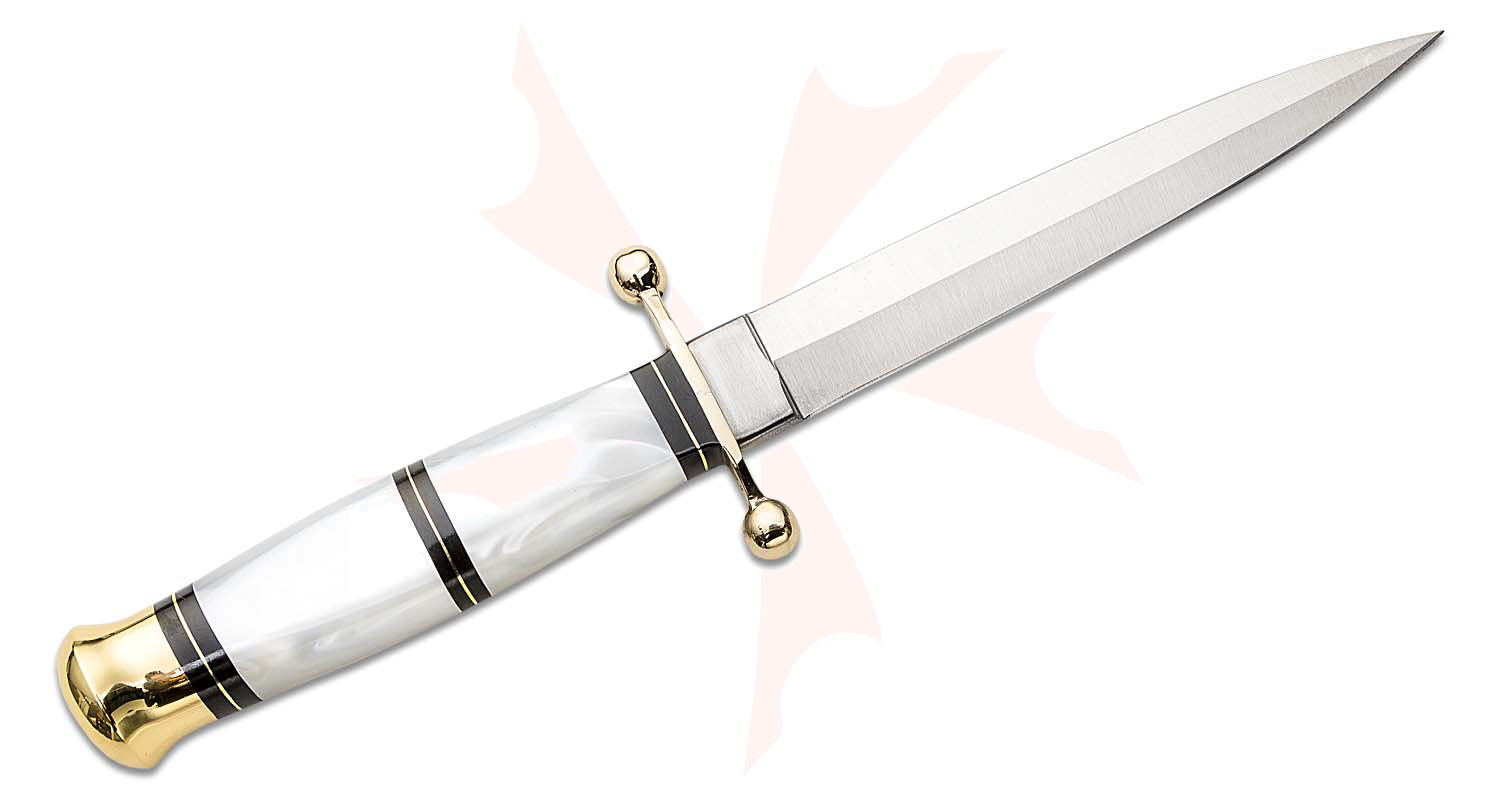 Linder 440 Dagger Fixed Blade 5" 440A Polished Blade, Faux Pearl Handle ...