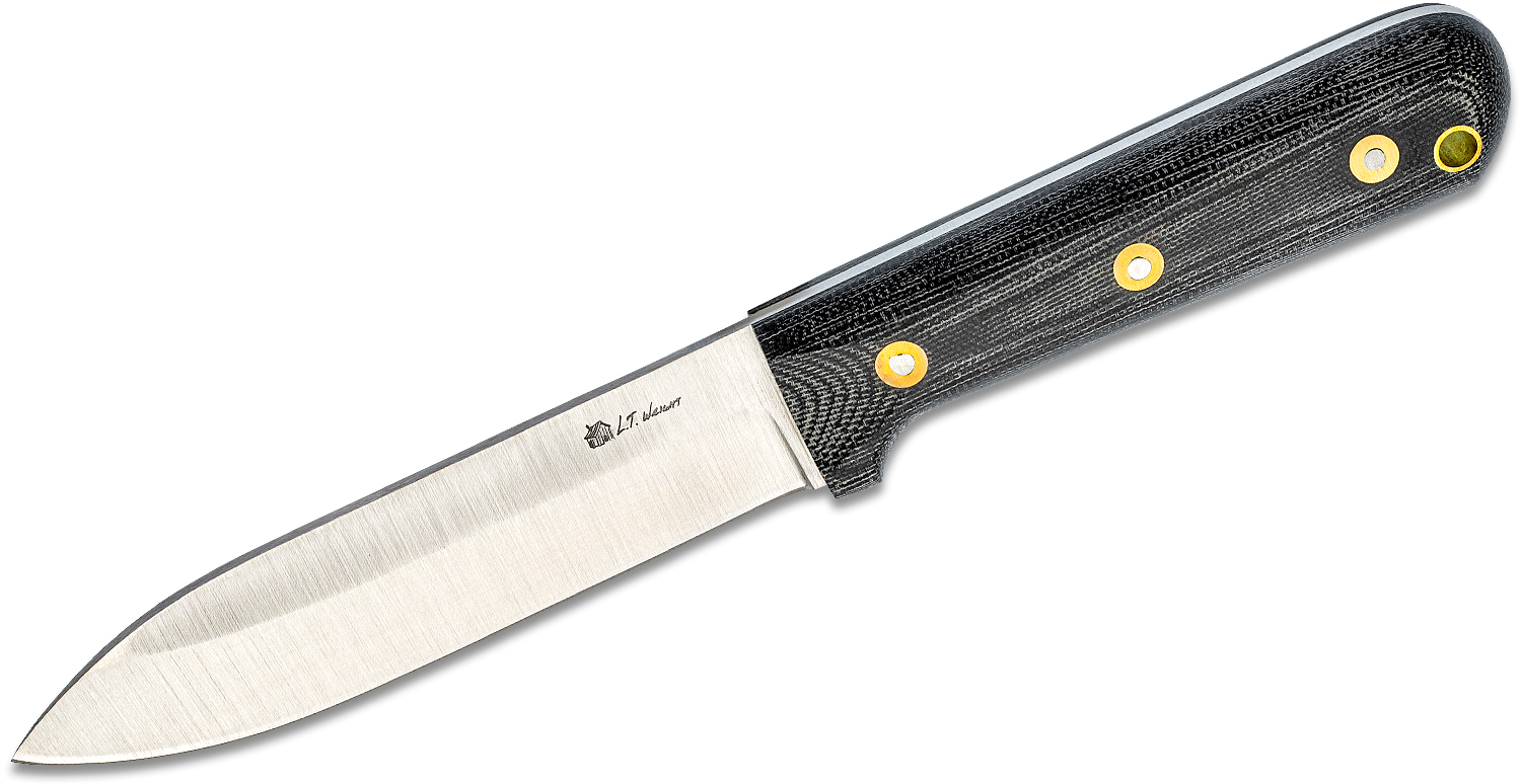 L.T. Wright Gen 5 5.1" A2 Saber Grind Kephart Fixed Blade Knife, Black Canvas Micarta, Leather ...