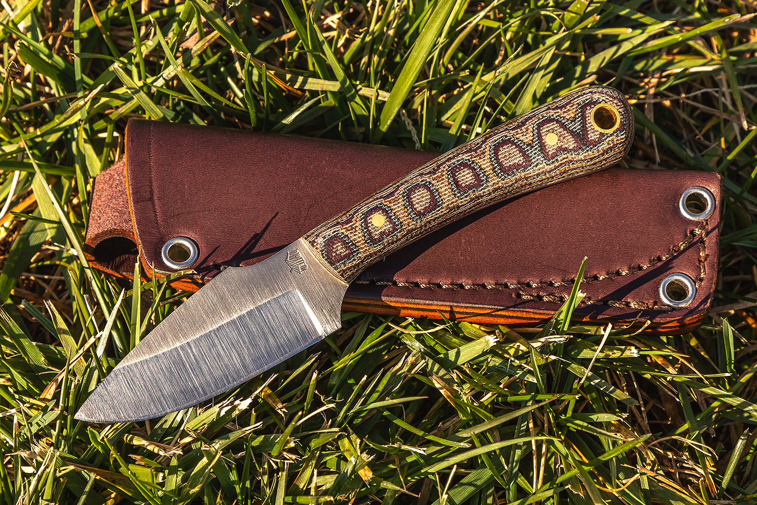 L.T. Wright Great Plainsman 2.95" D2 Saber Grind Fixed Blade Knife, Python Micarta, Leather ...