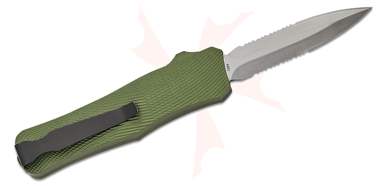Mantis 816 AUTO OTF Knife 3.25" 440C Satin Combo Double Edge Dagger ...