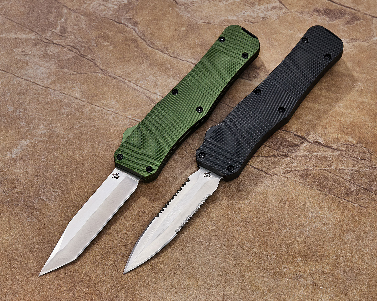 Mantis 818 AUTO OTF Knife 3.25" 440C Satin Tanto Blade, OD Green Milled ...