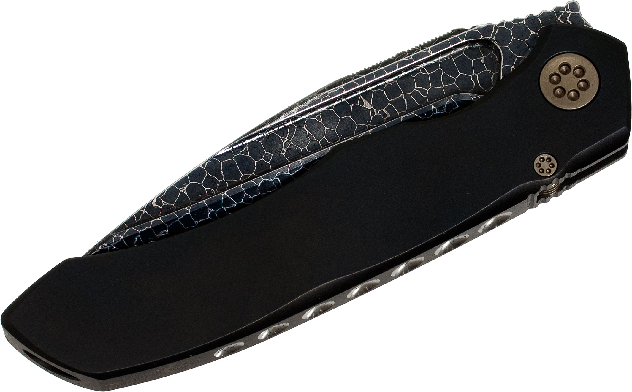 Marfione Custom Knives Anax 3.75" Blued Ball Bearing Damascus Blade ...