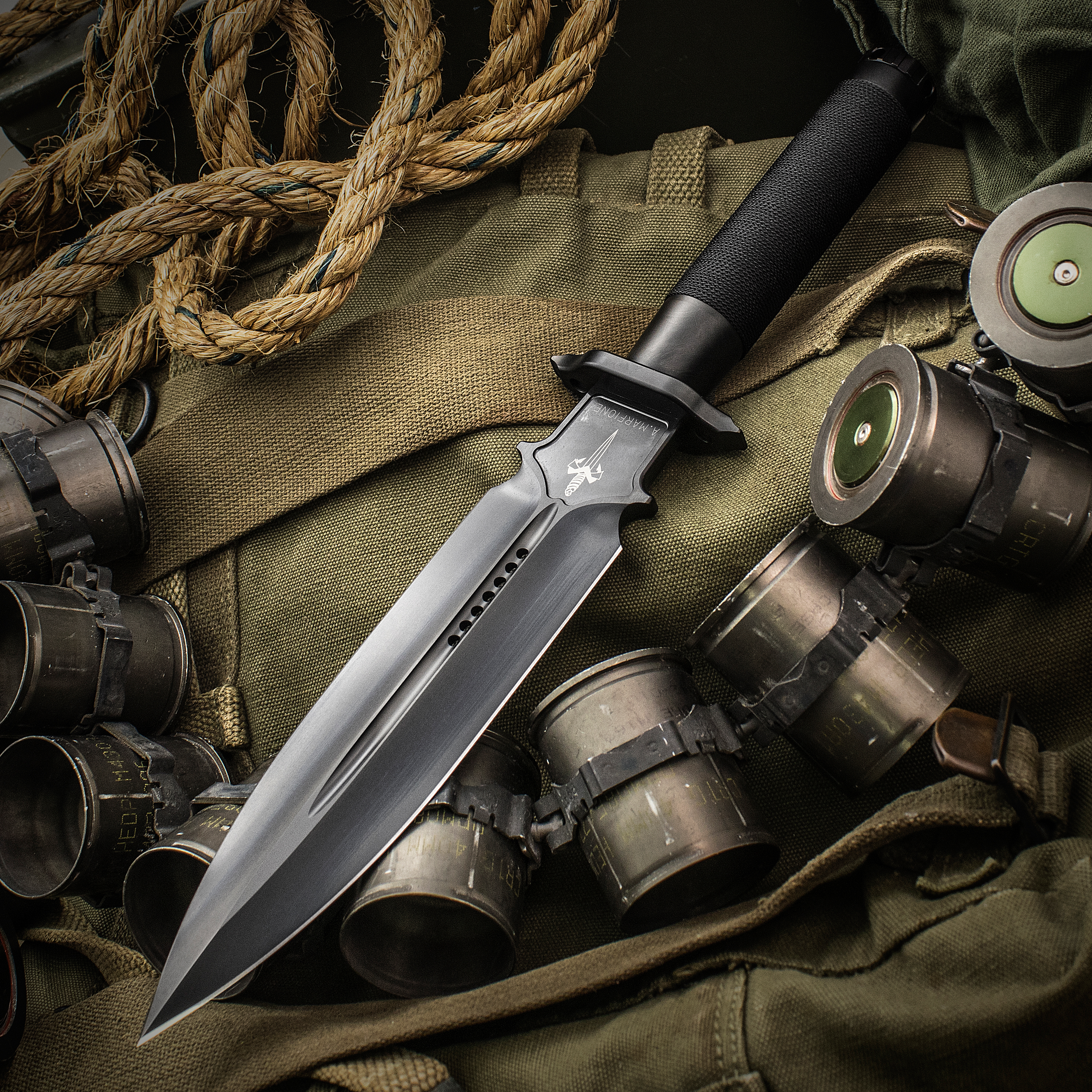 Marfione Custom Knives Interceptor Fixed 7.875" Two-Tone Stonewashed ...