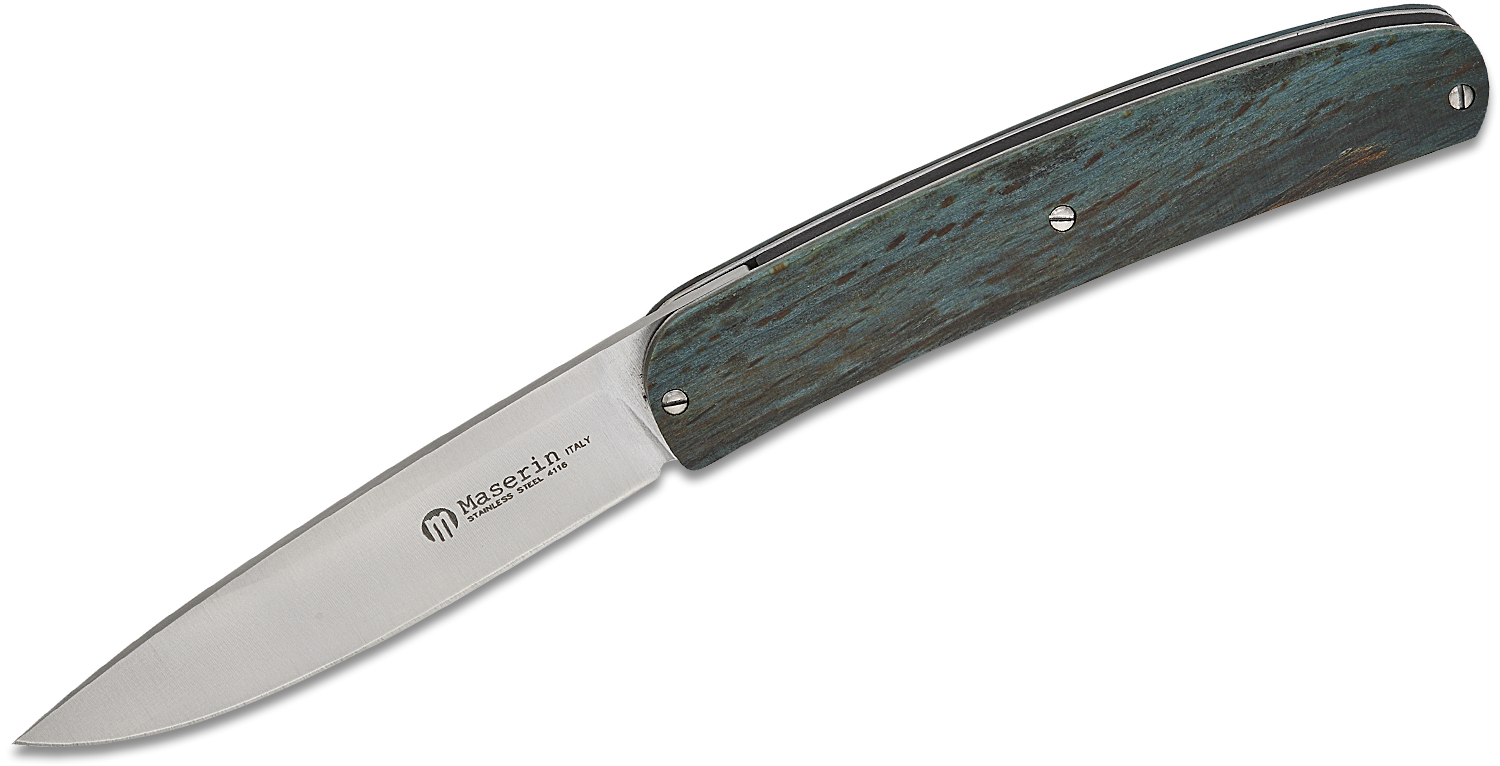 Maserin 381/FB Mini-Gourmet Folding Knife 3.26" 1.4116 Stainless Steel Satin Plain Blade, Blue ...