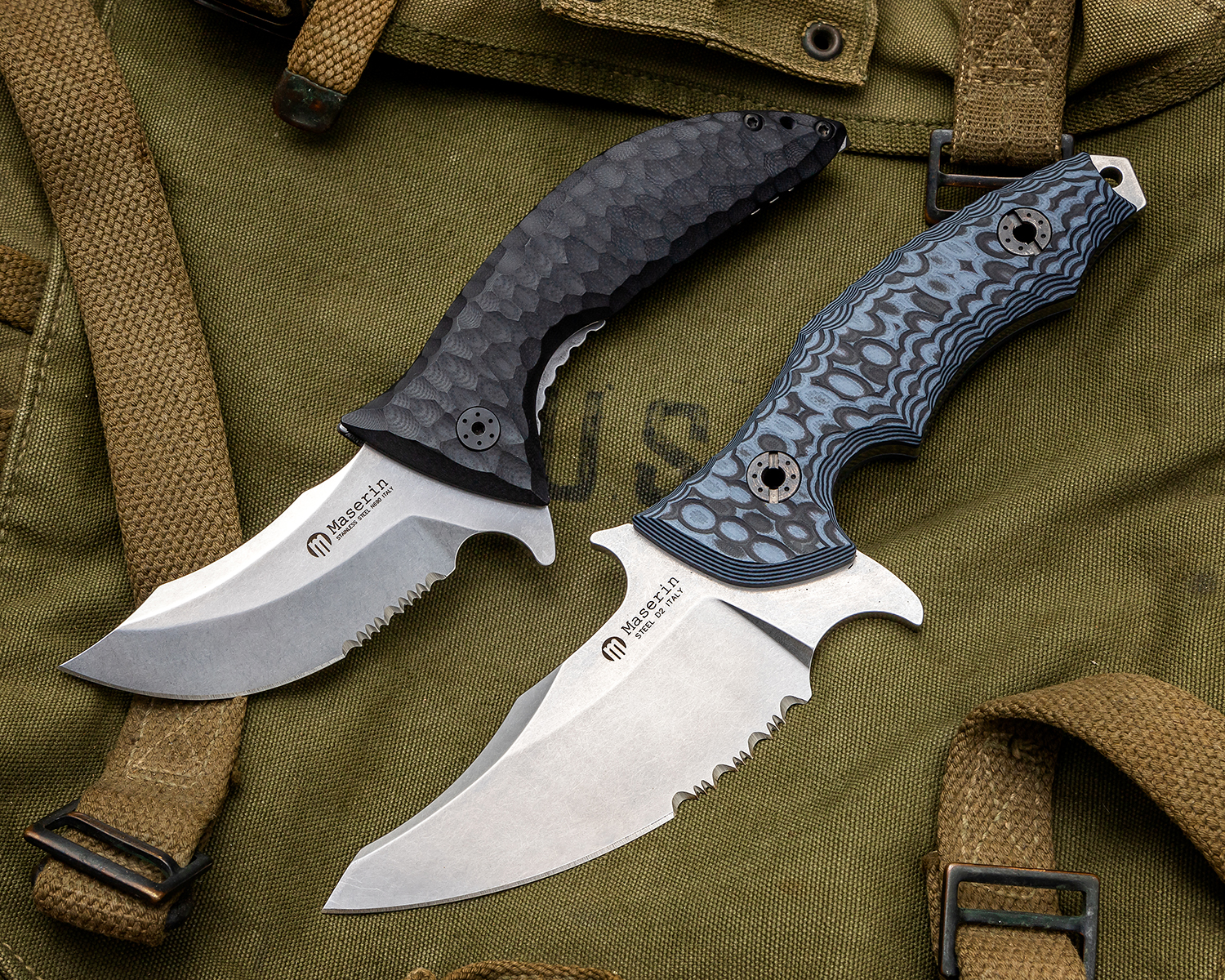 Maserin 940/G10G Badger Fixed Blade Knife 4.33" D2 Stonewashed Upswept ...