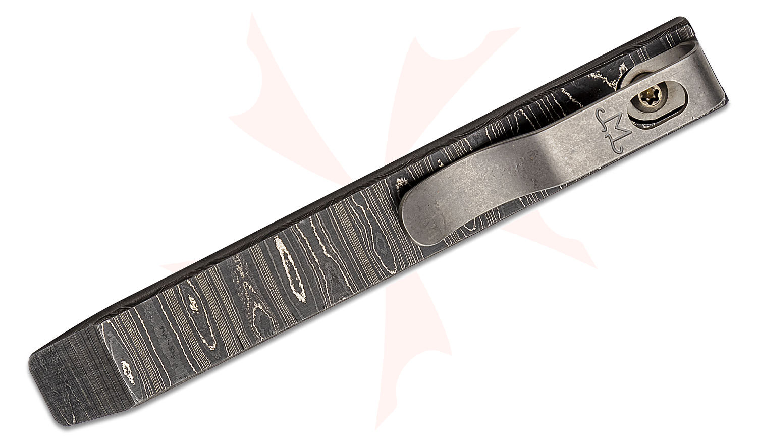 Maverick Customs Small 4" Slim Pry Bar, ADS Damascus - KnifeCenter ...