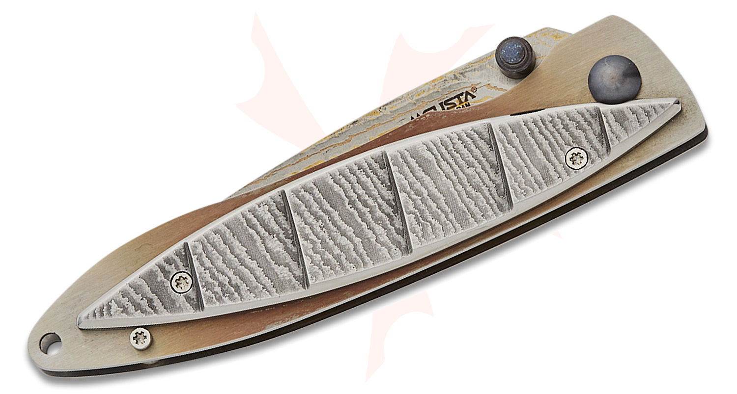 Mcusta LMC-No 27 Custom Folding Knife 2.75" V-Toka Mokume Damascus Drop ...