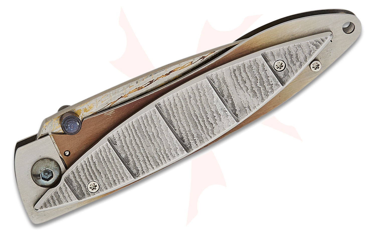 Mcusta LMC-No 27 Custom Folding Knife 2.75" V-Toka Mokume Damascus Drop ...