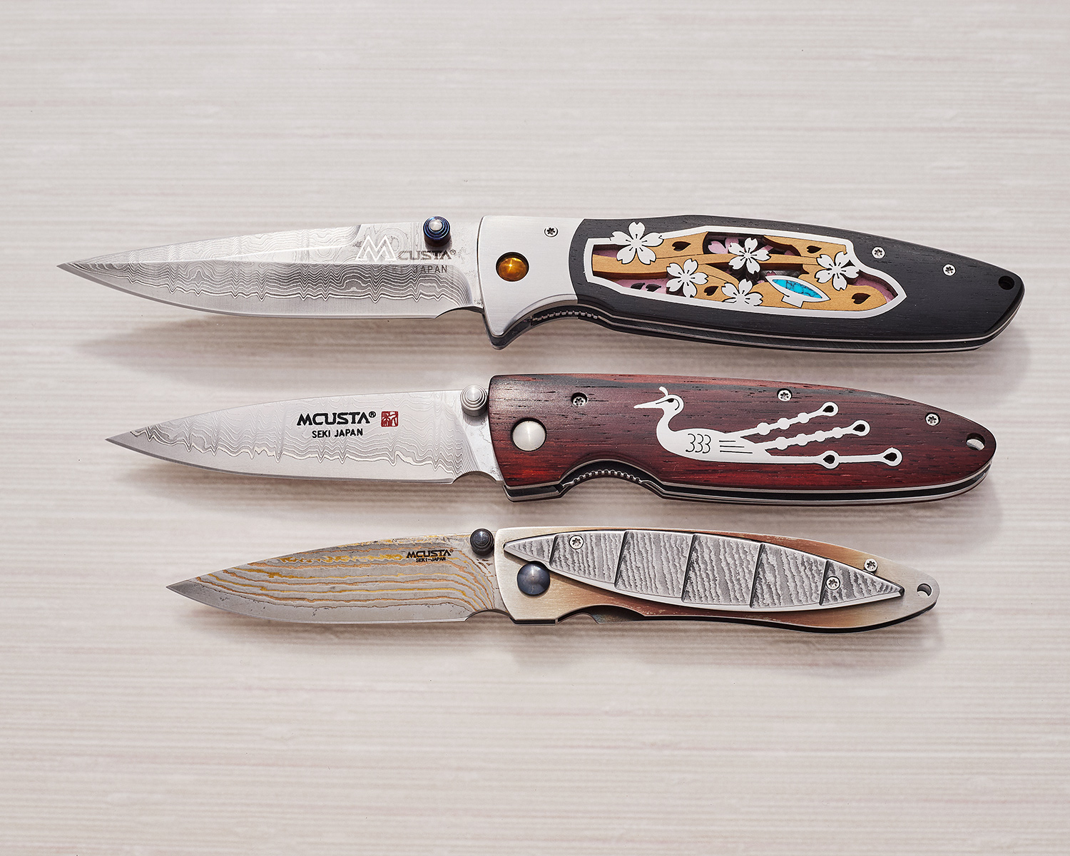 Mcusta LMC-No 27 Custom Folding Knife 2.75" V-Toka Mokume Damascus Drop ...