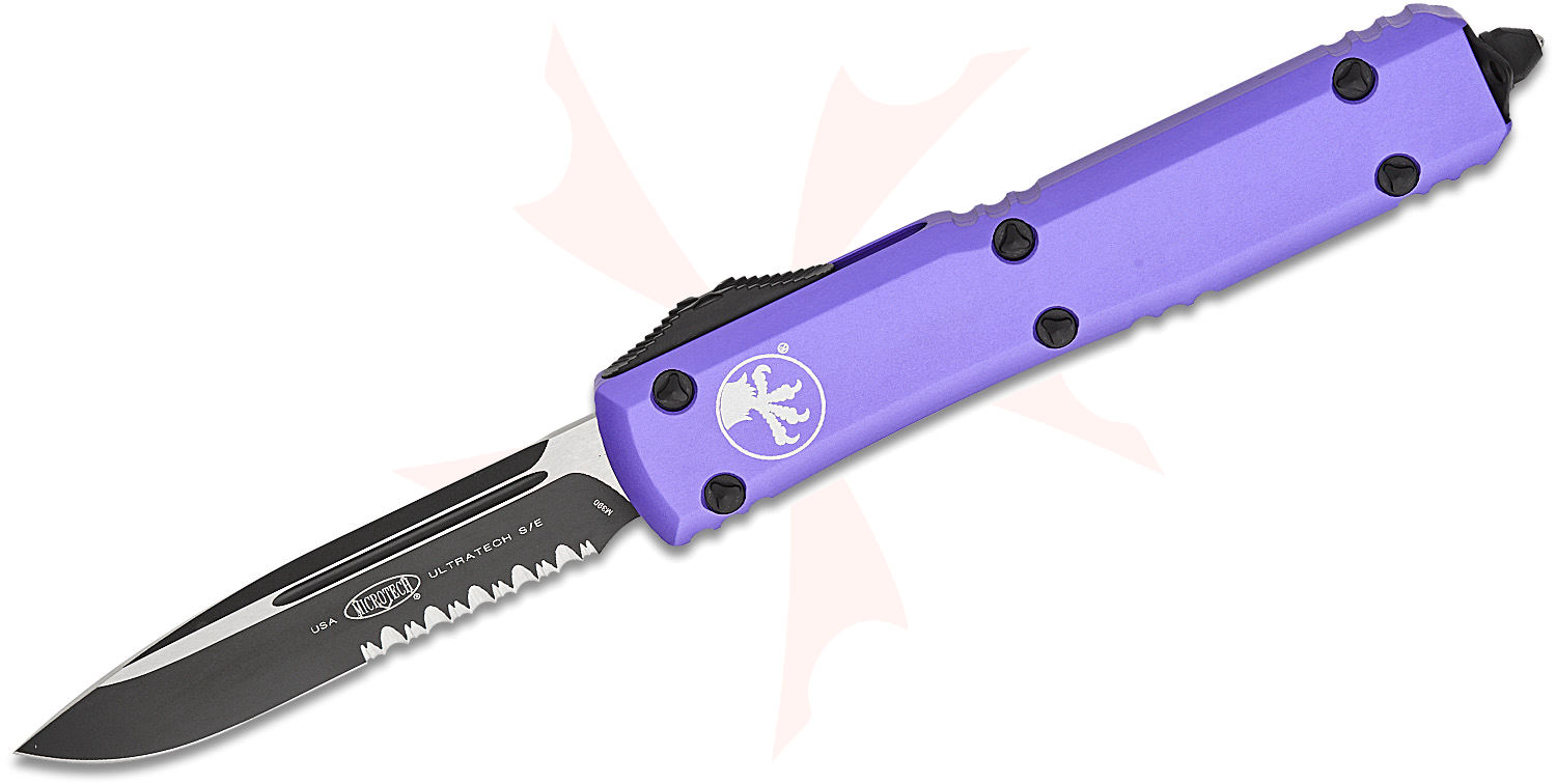 Microtech 121-2PU Ultratech AUTO OTF 3.46" Black Drop Point Combo Blade ...