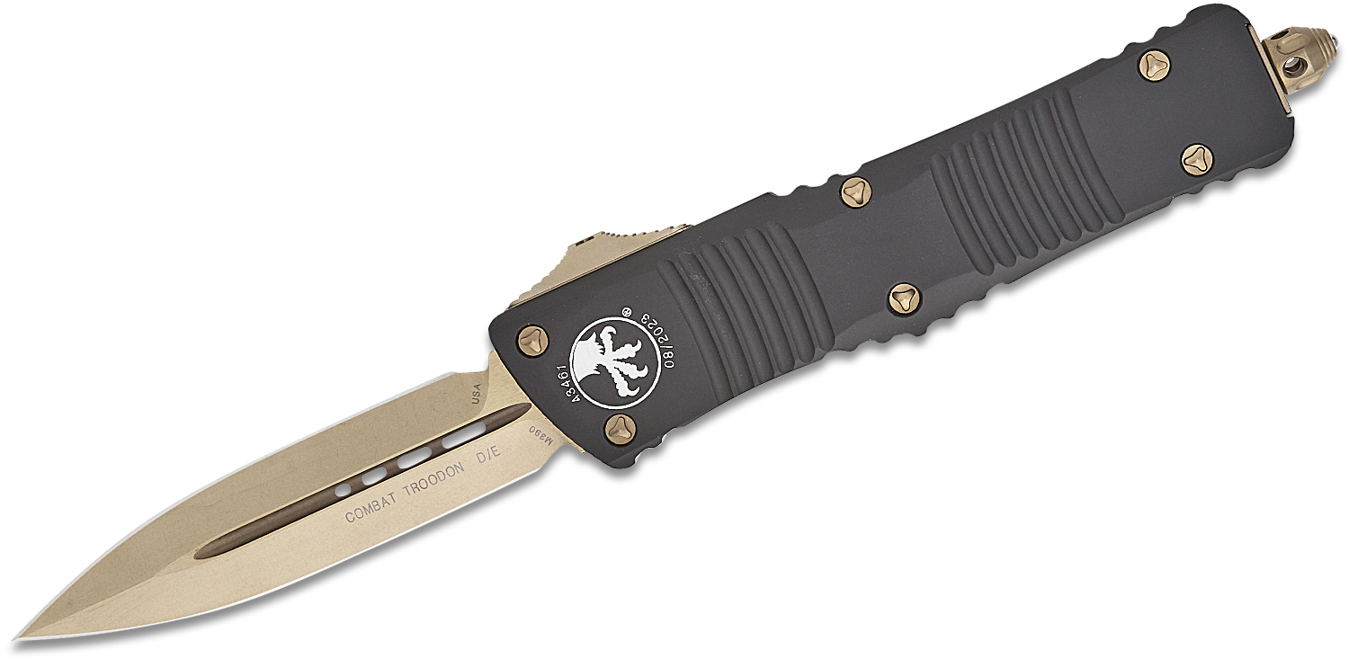 Microtech 142-13 Combat Troodon AUTO OTF 3.75" Bronze Double Edge Blade ...