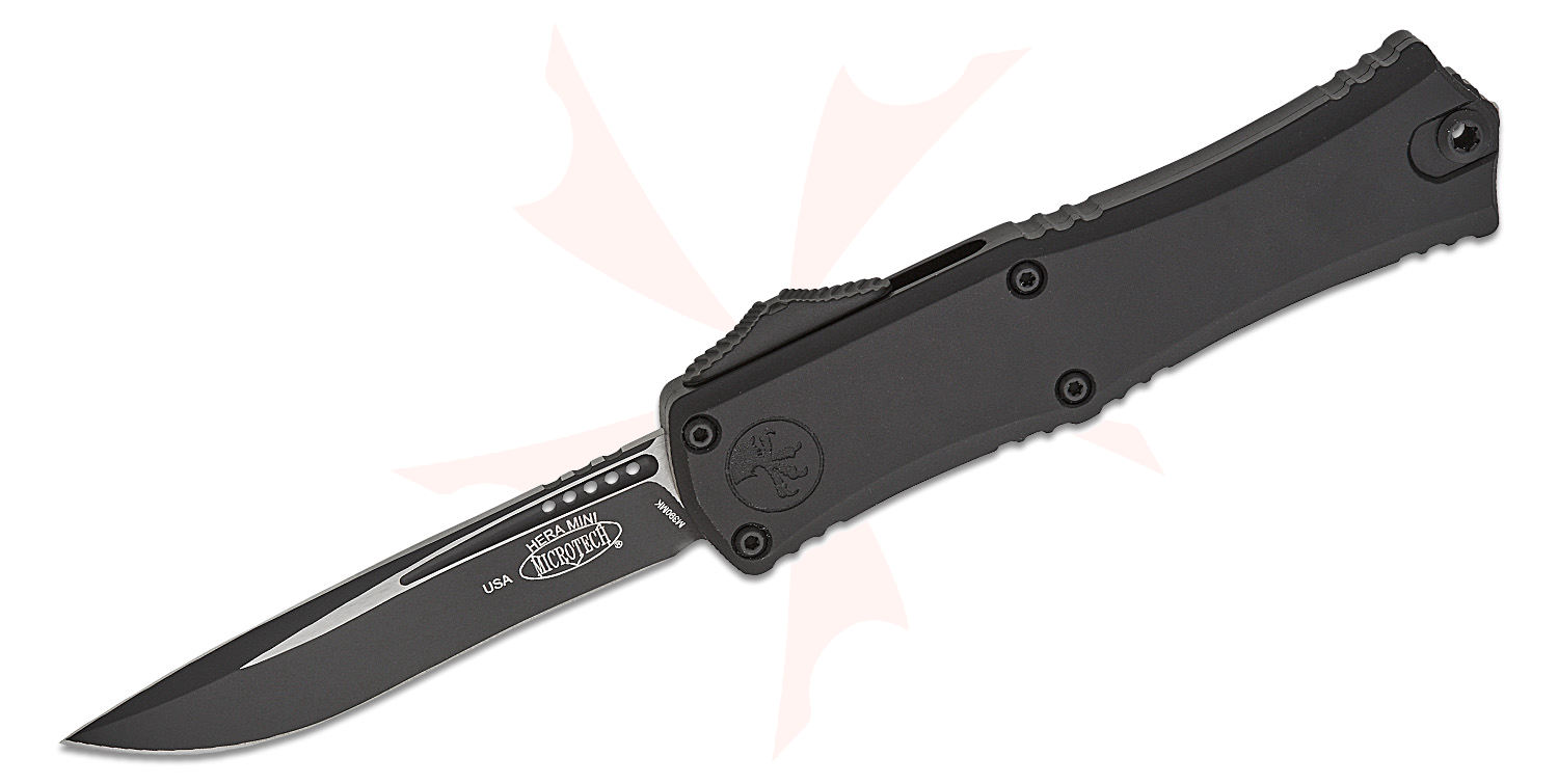 Microtech Hera II Mini Tactical OTF AUTO Knife 3" M390MK Black Recurve ...