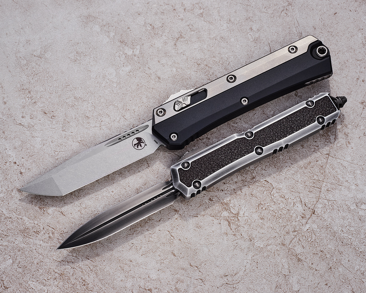 Microtech Glykon AUTO OTF Knife 3.75" Stonewashed Tanto Plain Blade ...