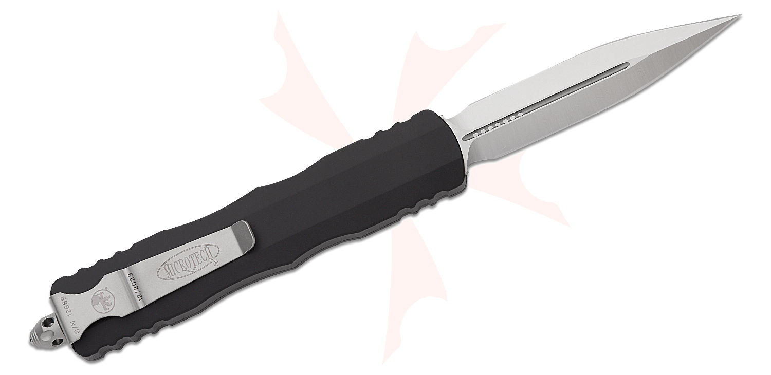 Microtech 227-4 Dirac Delta AUTO OTF Knife 3.79" Satin Double Edge Dagger Blade, Black Aluminum ...