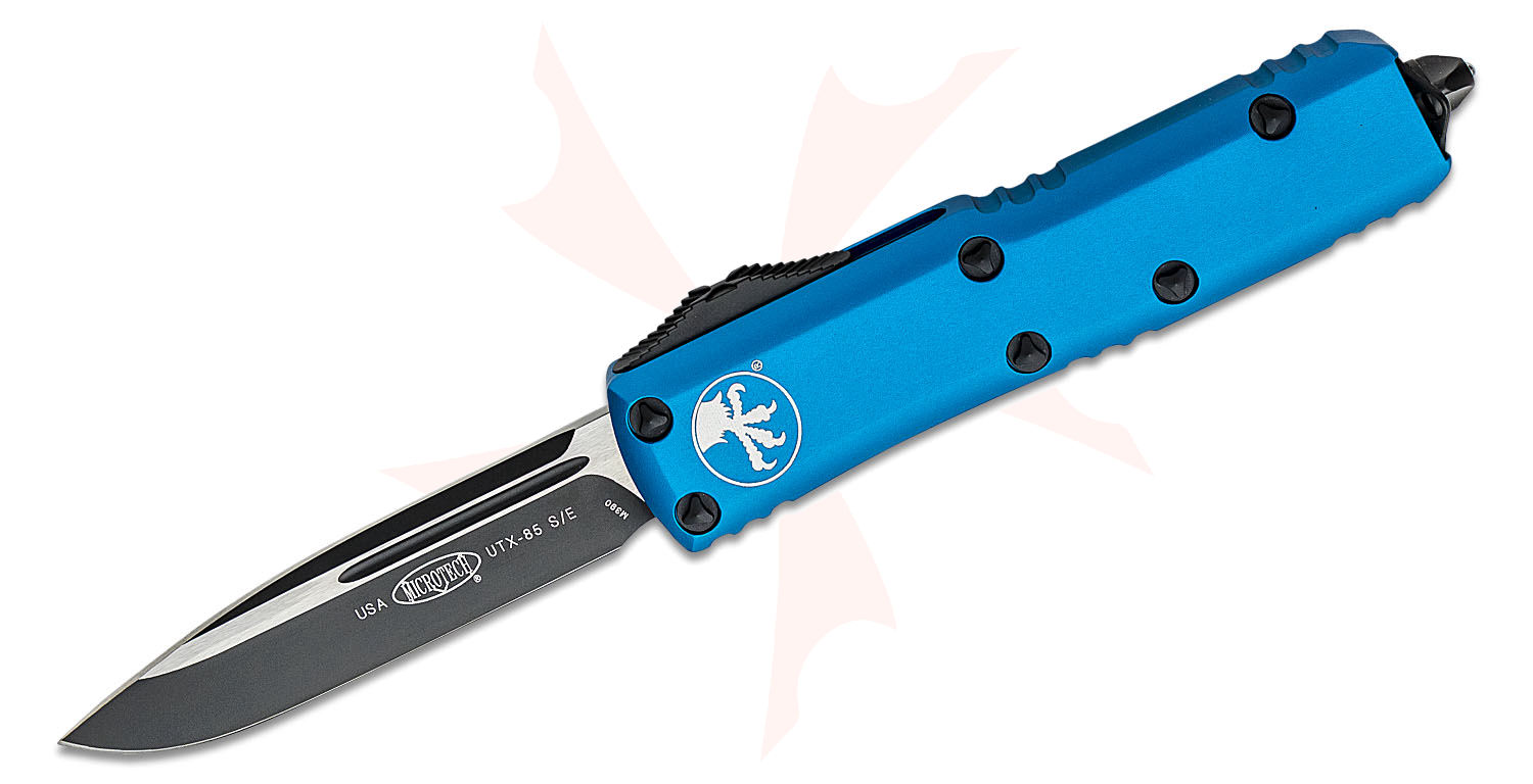 Microtech 231-1BL UTX-85 AUTO OTF 3" Black Drop Point Plain Blade, Blue ...