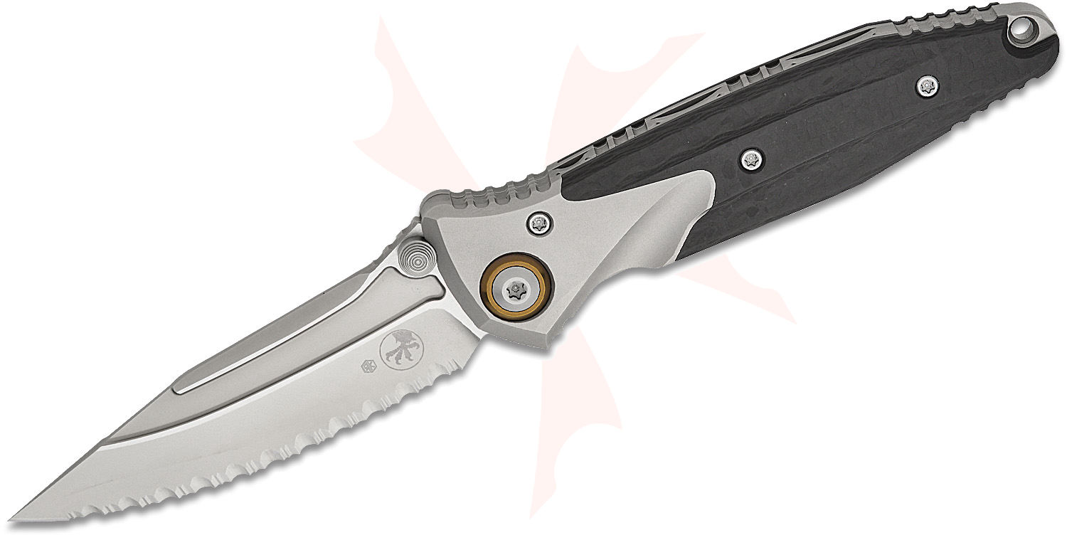 Microtech Socom Bravo Mini Manual Folding Knife 3.5" M390 Blasted Clip Point Serrated Blade ...