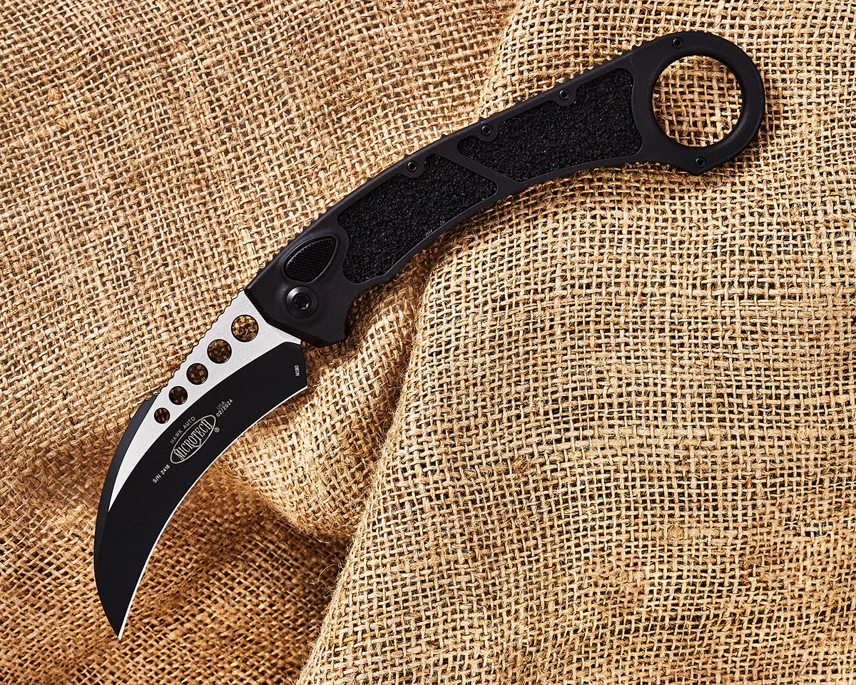 Microtech 266-1T Hawk Karambit Tactical AUTO Folding Knife 3.95" Black ...
