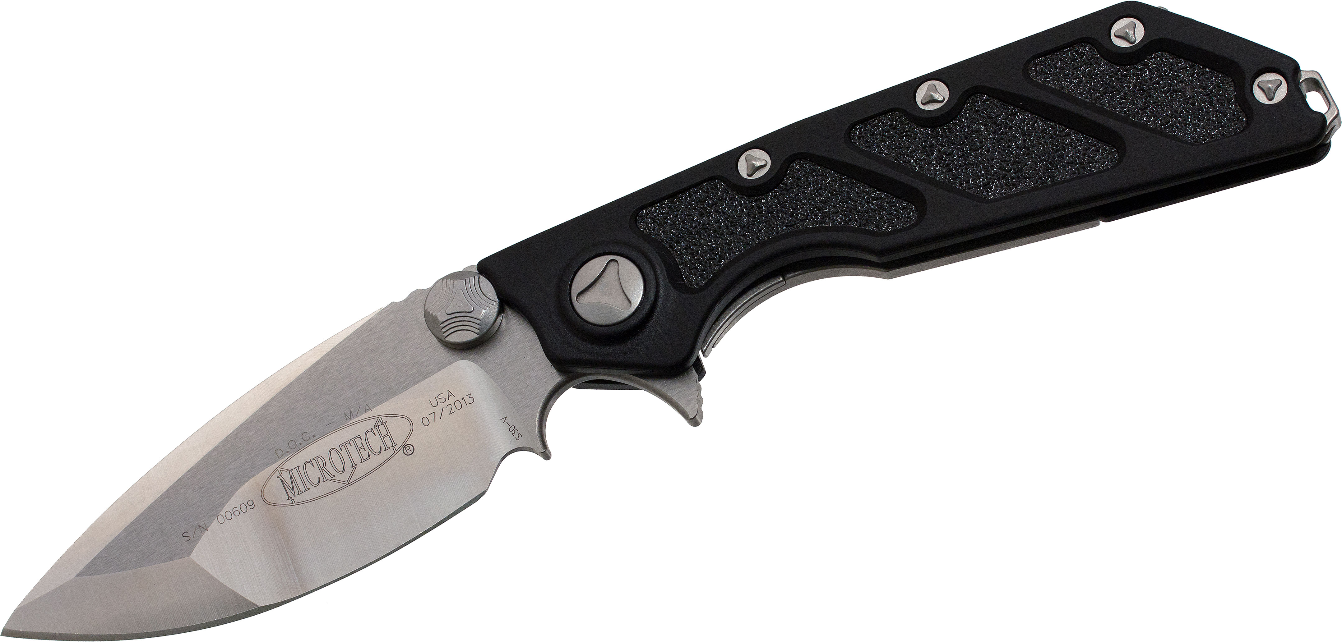 Microtech 153-4 DOC Death on Contact Manual 4" Satin Plain Blade, Aluminum Handles - KnifeCenter ...