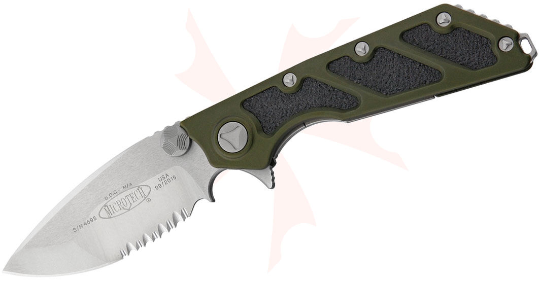 Microtech 153-5OD DOC Death on Contact Manual Flipper 4" Satin Combo Blade, OD Green Milled ...