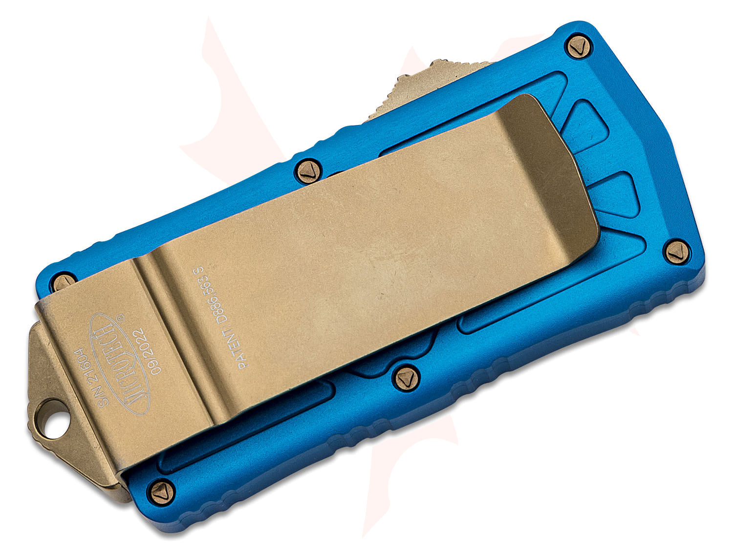 Microtech 157-13BL Exocet OTF Money Clip AUTO Knife 1.98" Bronze Double Edge Blade, Blue ...