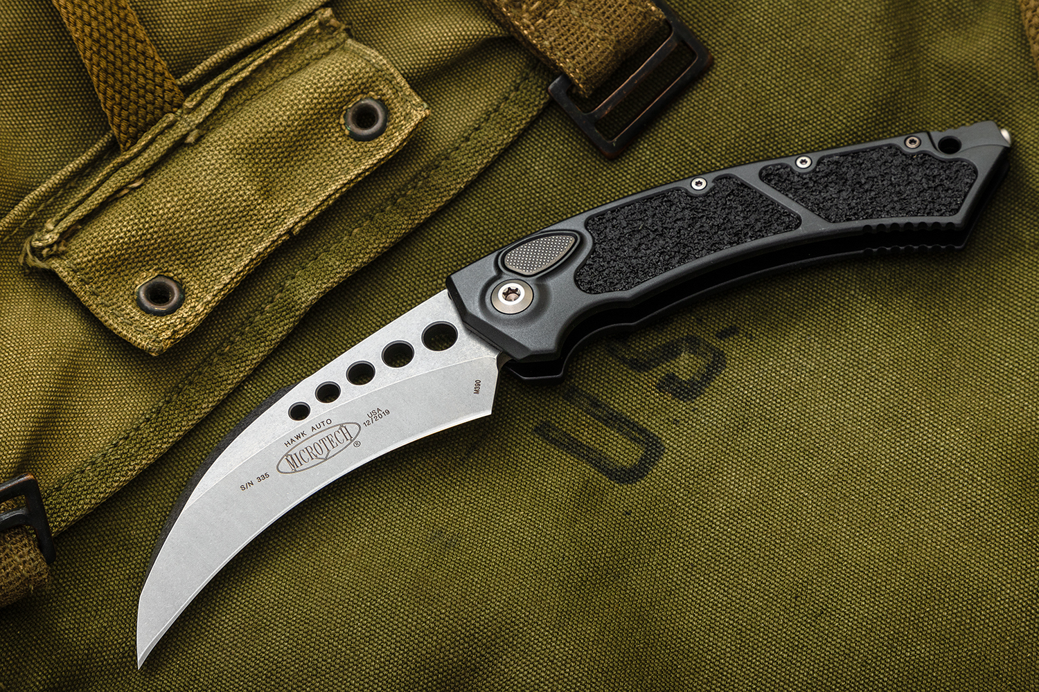 Microtech 166-10 Hawk AUTO Folding Knife 3.95" Stonewashed Karambit ...