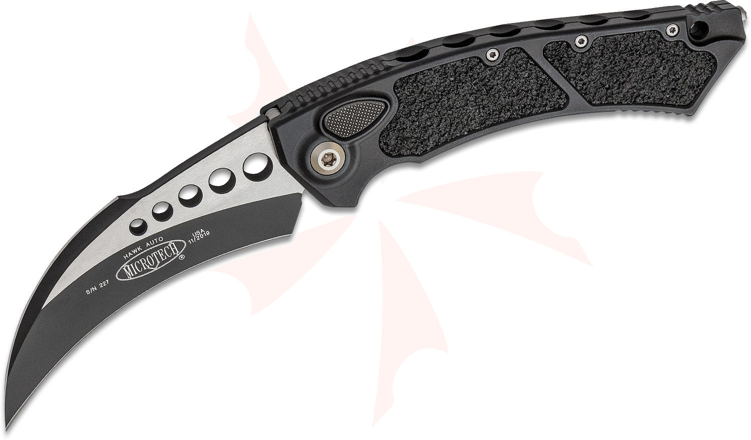 Microtech 166-1 Hawk AUTO Folding Knife 3.95" Black Karambit Blade ...
