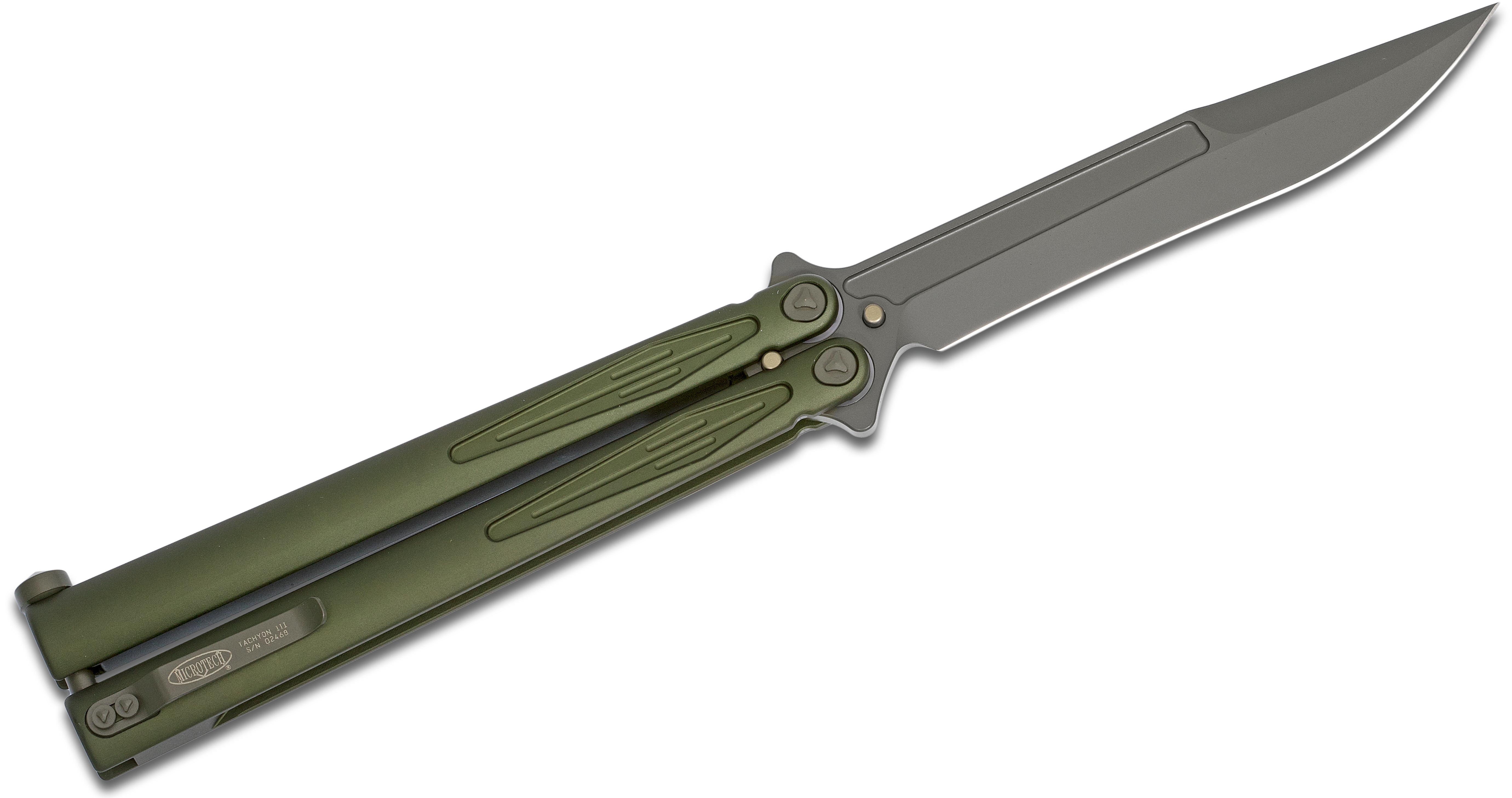 Microtech 173-1GR Tachyon III Balisong Butterfly Knife 4.5" Green Bowie ...