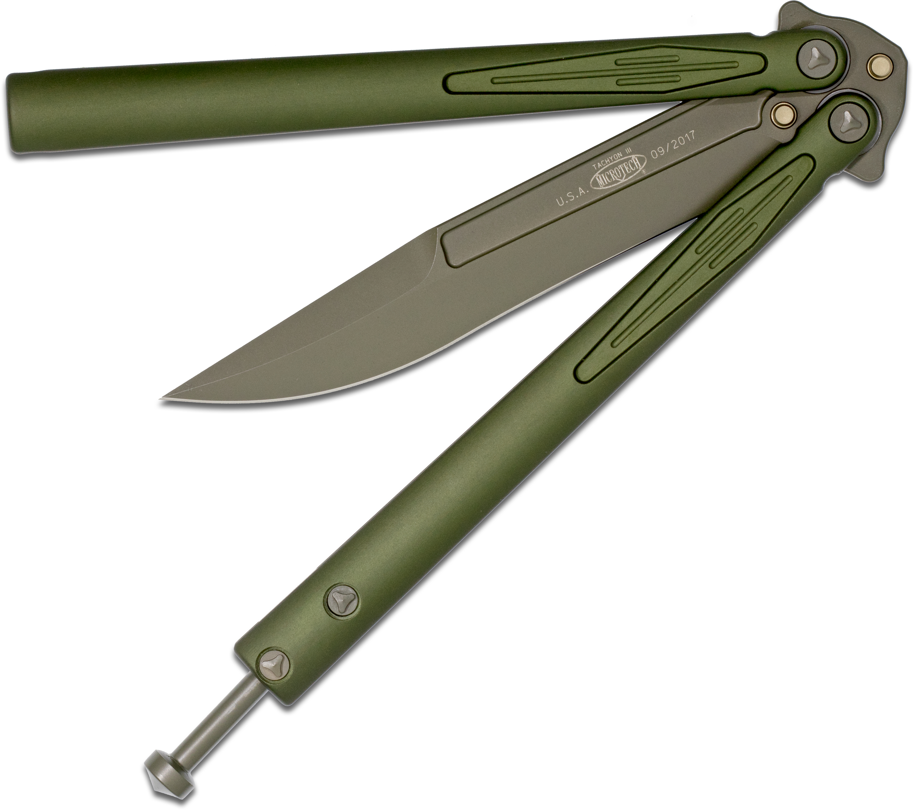 Microtech 173-1GR Tachyon III Balisong Butterfly Knife 4.5" Green Bowie ...
