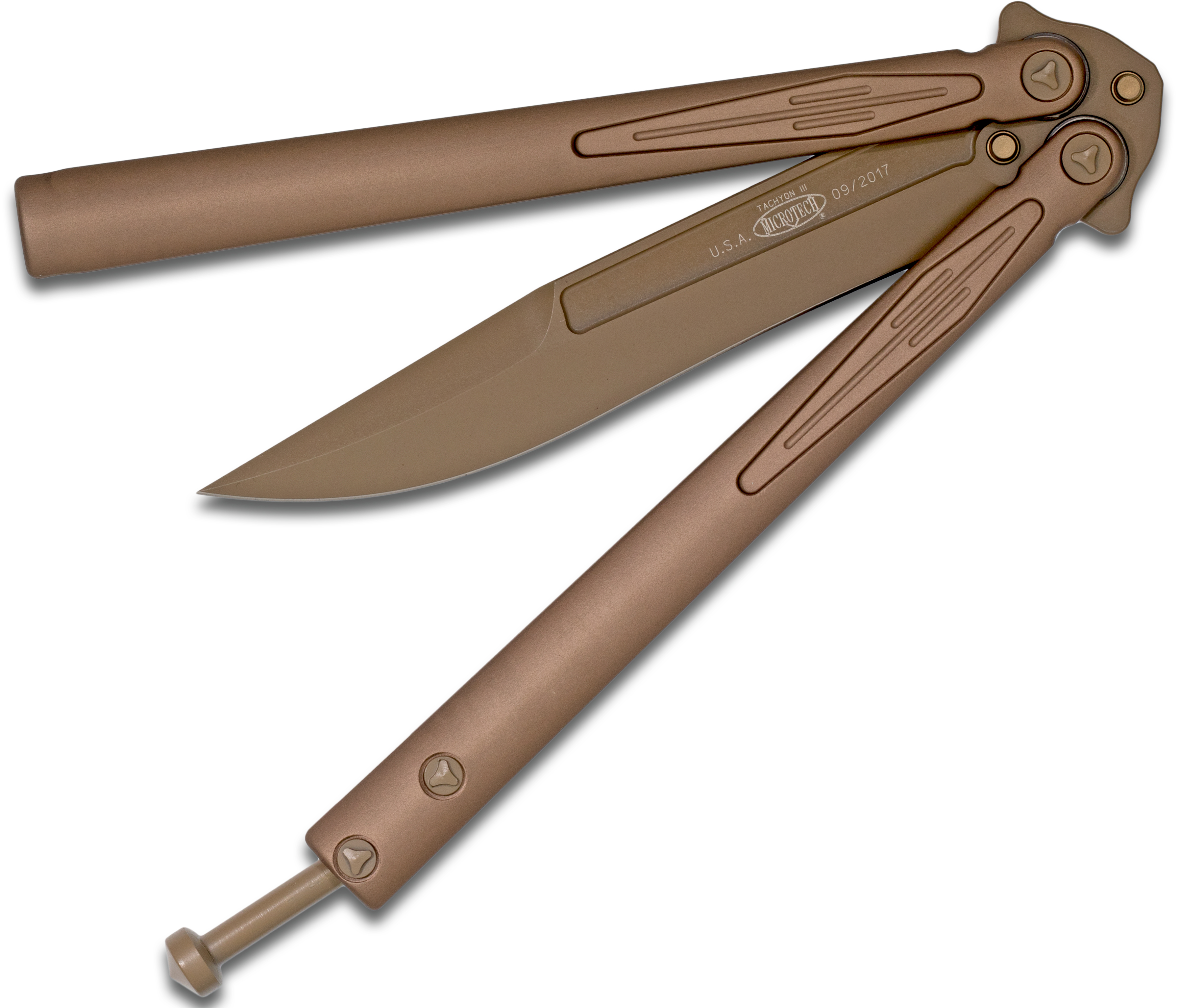 Microtech 173-1TN Tachyon III Balisong Butterfly Knife 4.5" Tan Bowie ...