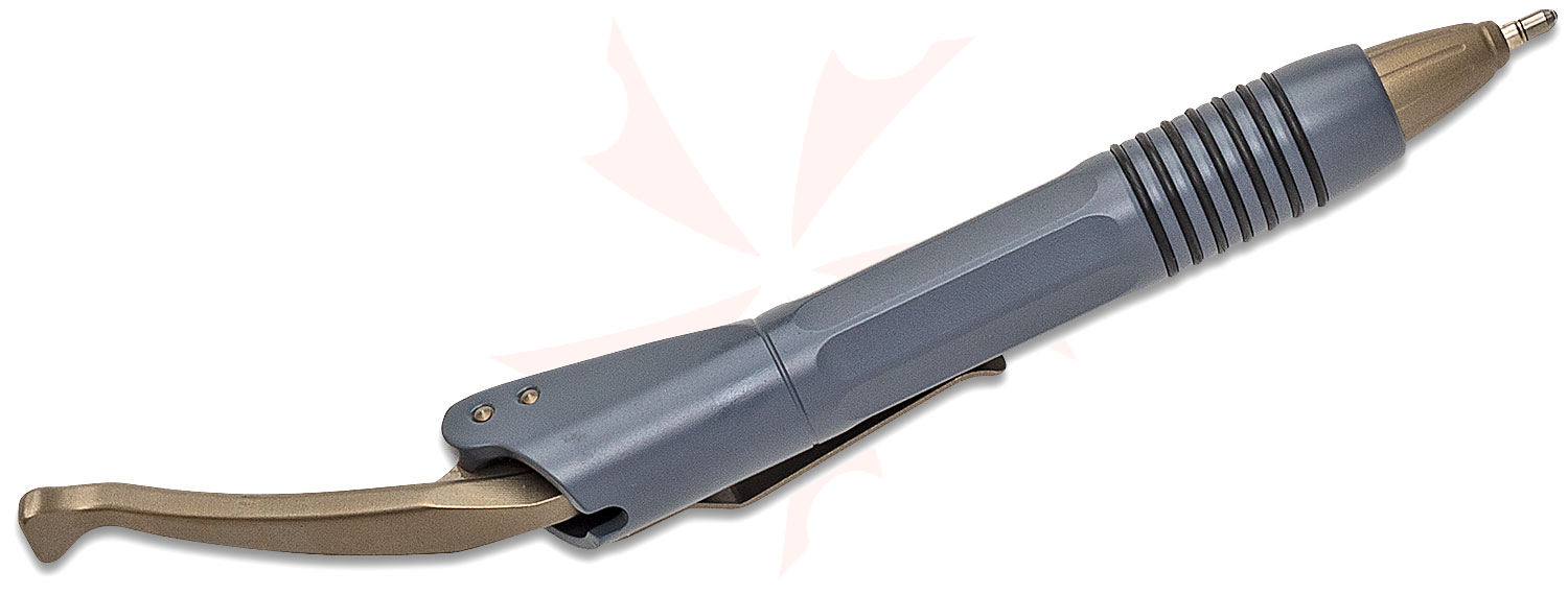 Microtech Siphon II Gray Stainless Steel Pen with Bronze Pocket Clip and Hardware, Black Ink ...