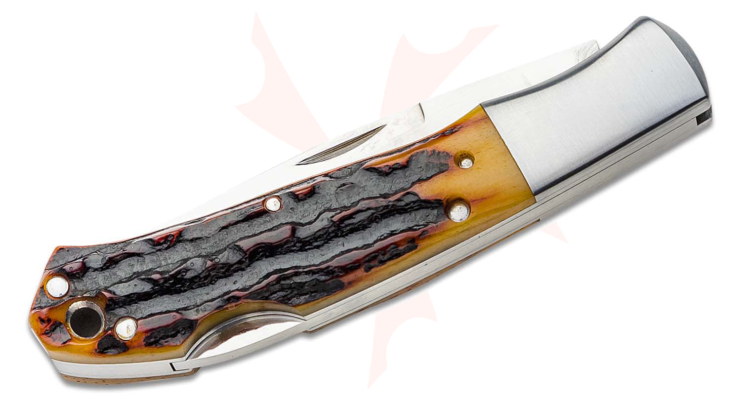 Moki Kronos Folder with Stag Bone Handle and 2.8" Plain Edge Blade ...