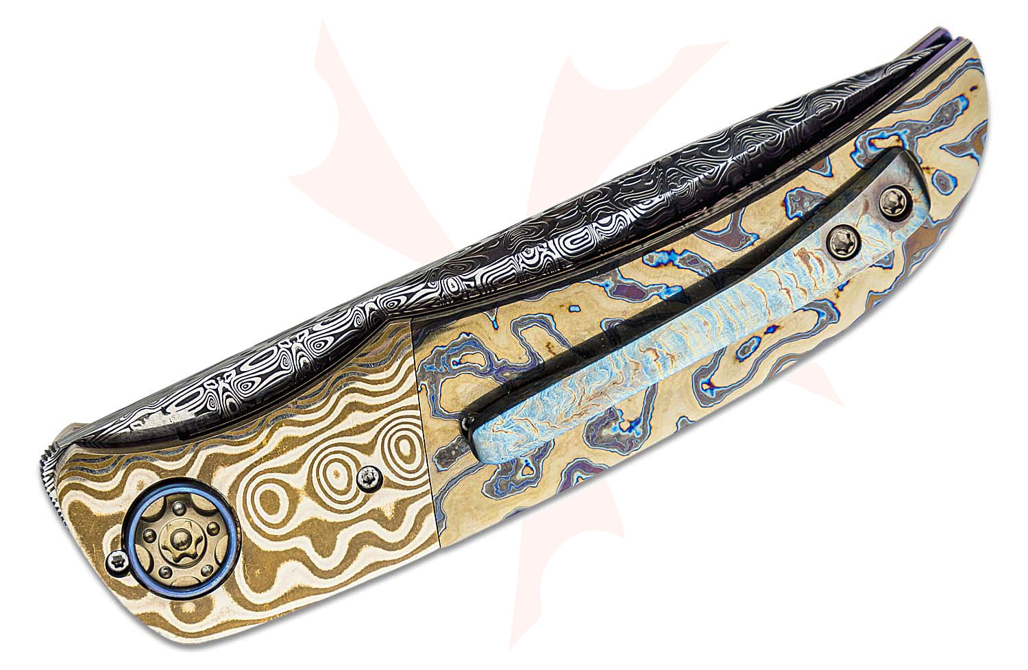 George Muller Custom LL-B Front Flipper Knife 3.5" Ladder Damasteel ...