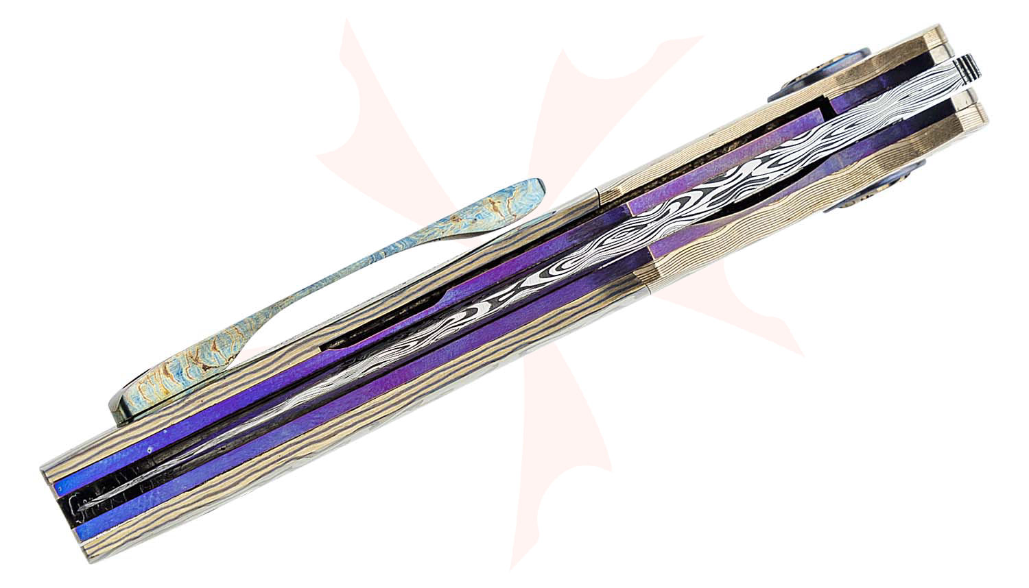 George Muller Custom LL-B Front Flipper Knife 3.5" Ladder Damasteel ...