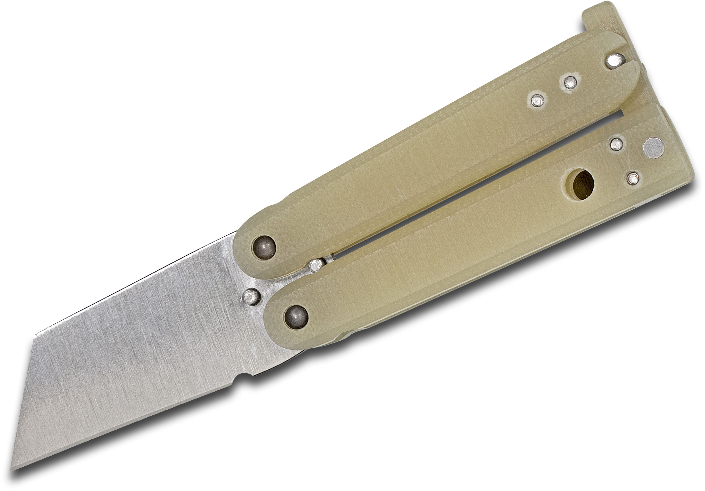 Nathan Dewey Custom Gremlin Balisong 2" 154CM Reverse Tanto Blade, Sand ...
