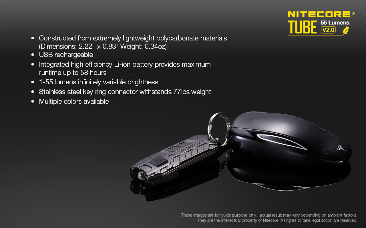 NITECORE Tube V2.0 Rechargeable Keychain LED Flashlight, Black, 55 Max ...