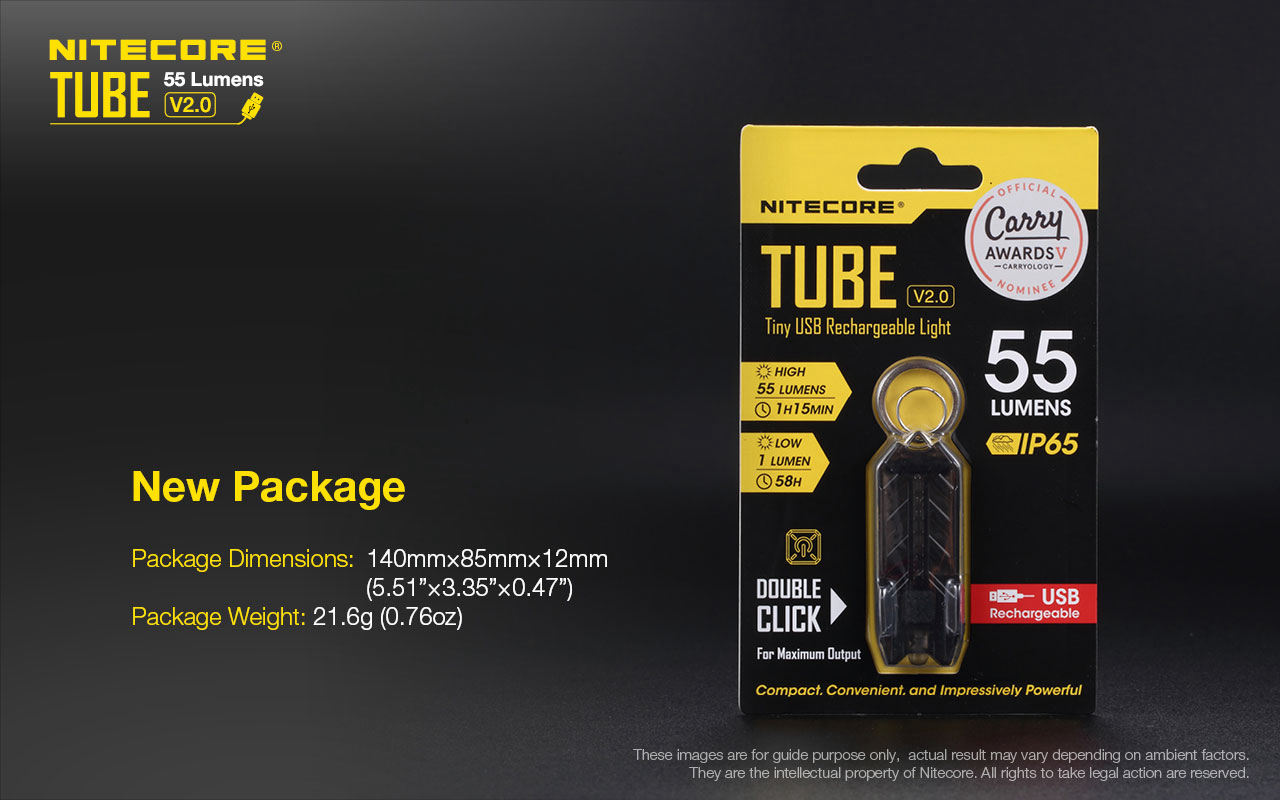 NITECORE Tube V2.0 Rechargeable Keychain LED Flashlight, Black, 55 Max ...