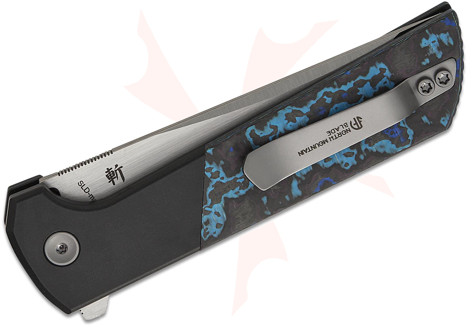 North Mountain Blade Chop 2 Button Lock Flipper Knife 3.5" SLD/Copper Damascus Tanto Blade ...