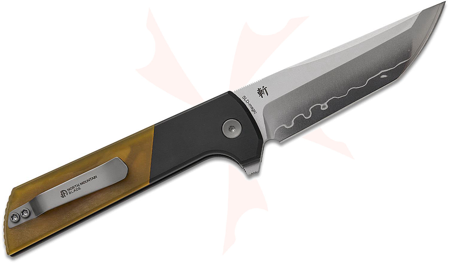 North Mountain Blade Chop 2 Button Lock Flipper Knife 3.5" SLD Hamon ...