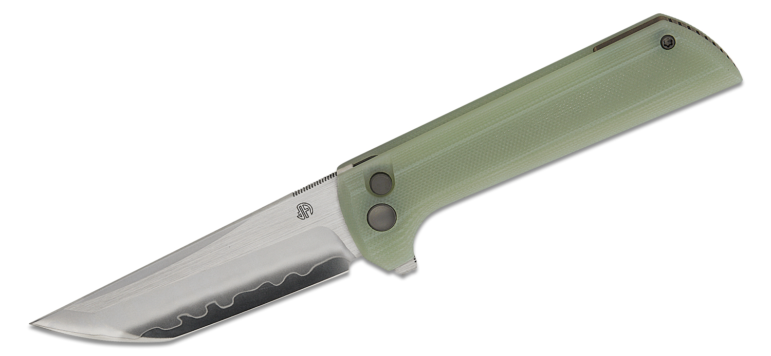 North Mountain Blade Chop 2 Button Lock Flipper Knife 3.5" SLD Hamon Tanto Blade, Natural (Jade ...